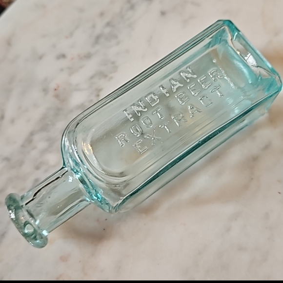 Rare Antique Other 80s Original Aqua Square Antique Indian Root Beer Extract Bottle Quack